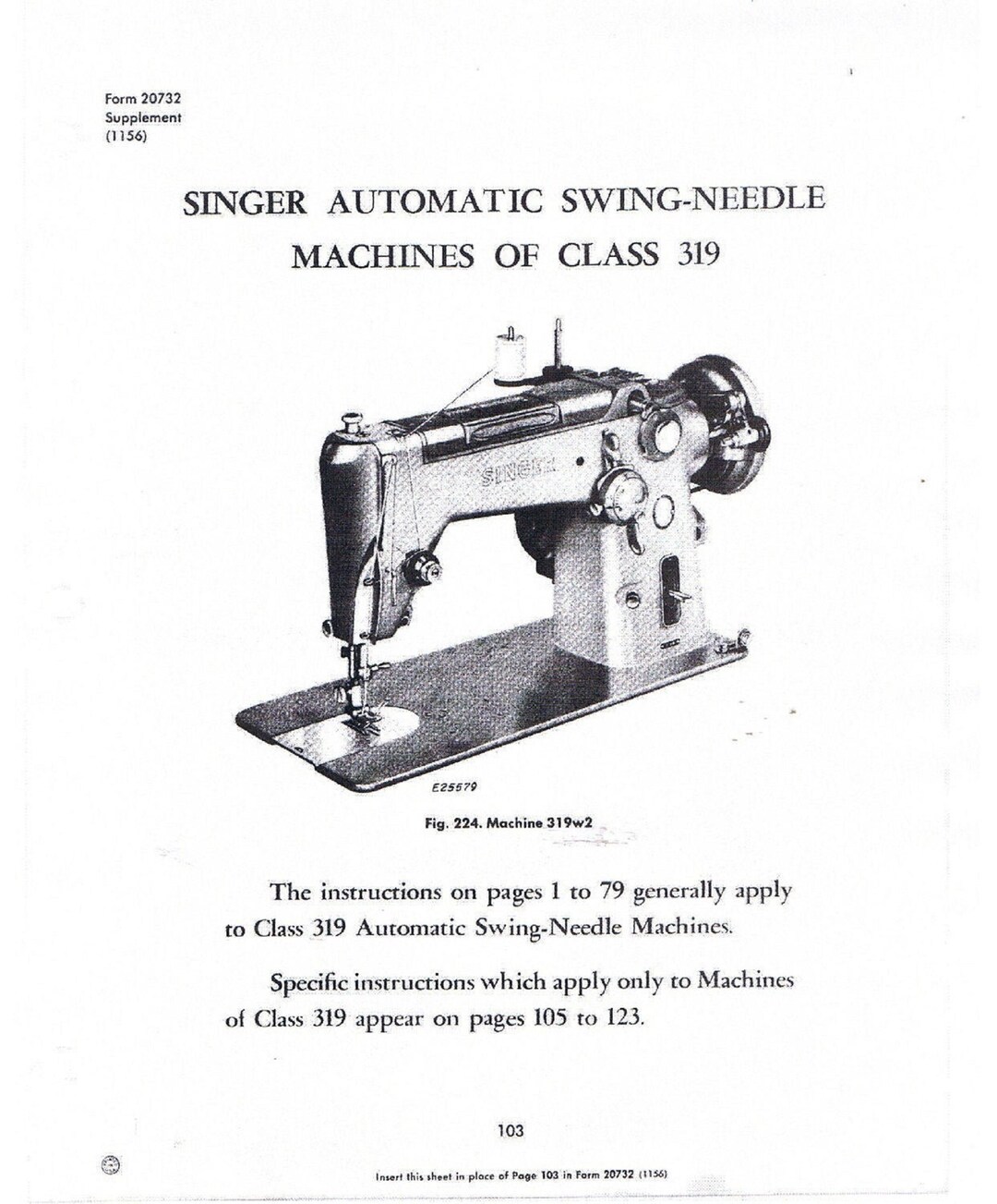 Singer Class 319 Sewing Machine Service Repair Adjuster Manual Book How ...