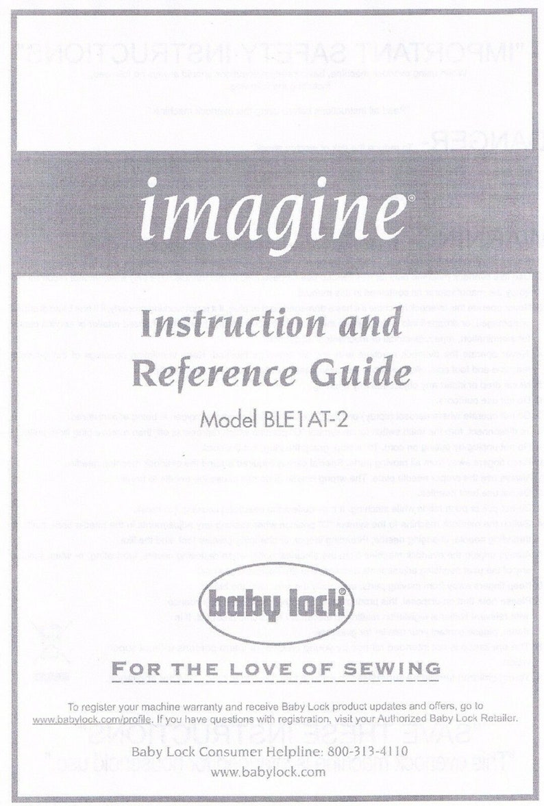 Imagine BLE1AT BLE1AT-2 Baby Lock Overlock Serger Machine User Guide ...