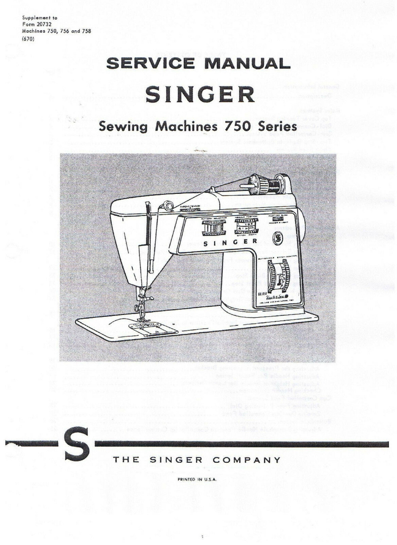 Singer Golden Touch & Sew Sewing Machine Class 750 Series 756 758 ...