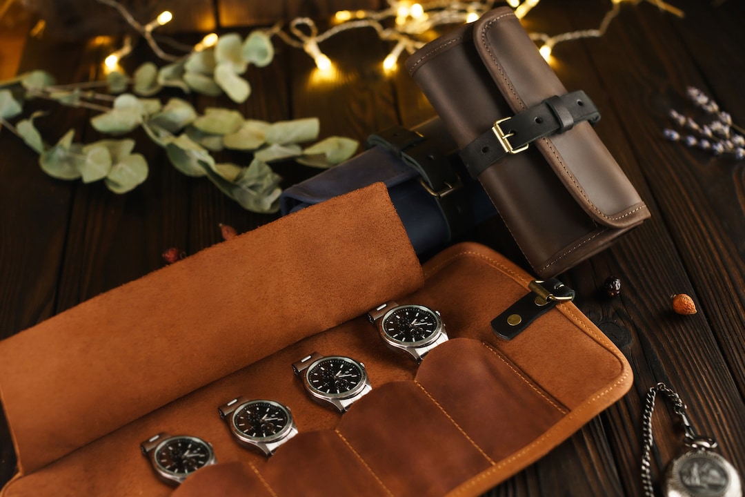 Leather Watch Roll - Personalized Watch Pouch - Leather Watch Holder- Travel Watch Roll - Watch ...
