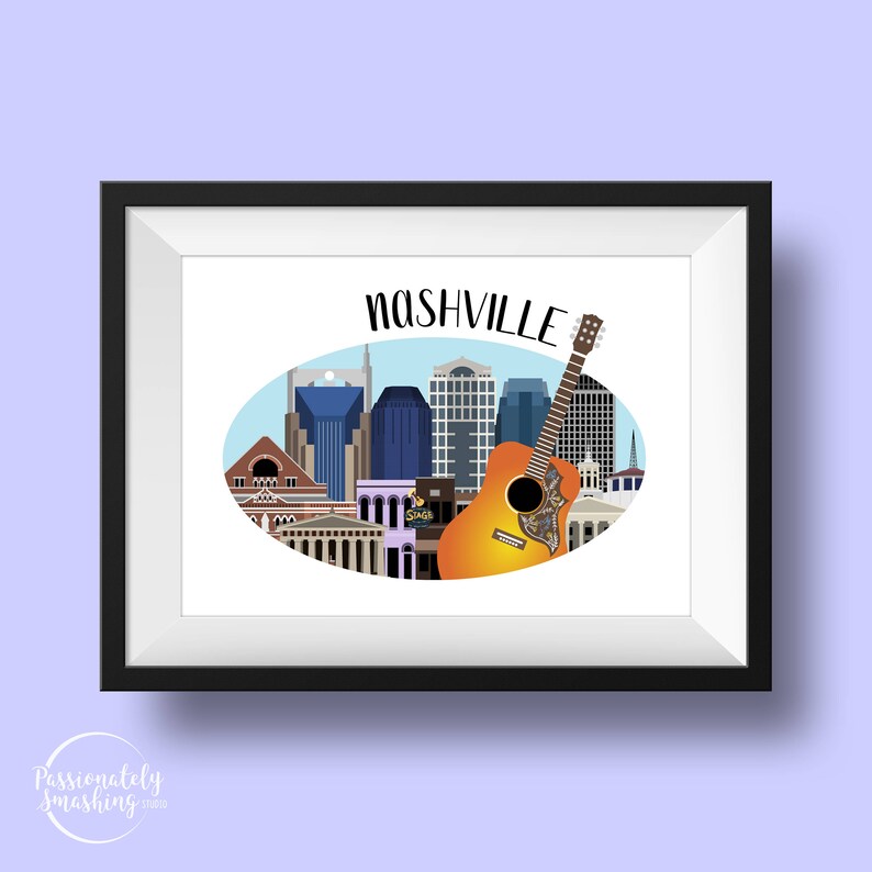 Nashville Skyline Illustration - Music City Illustration - Wall Art ...