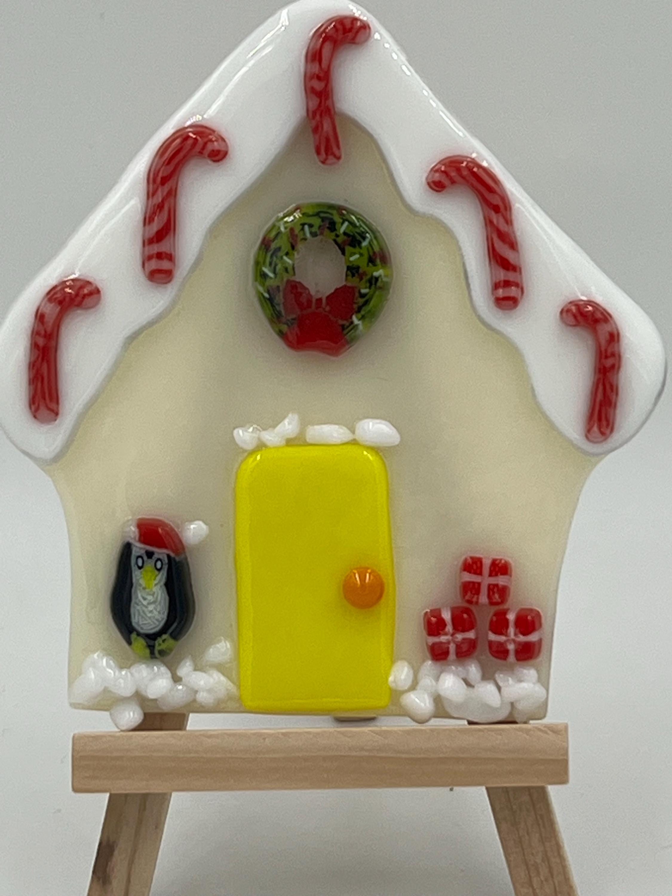 Fused Glass Gingerbread House Ornaments With Decorations - Etsy