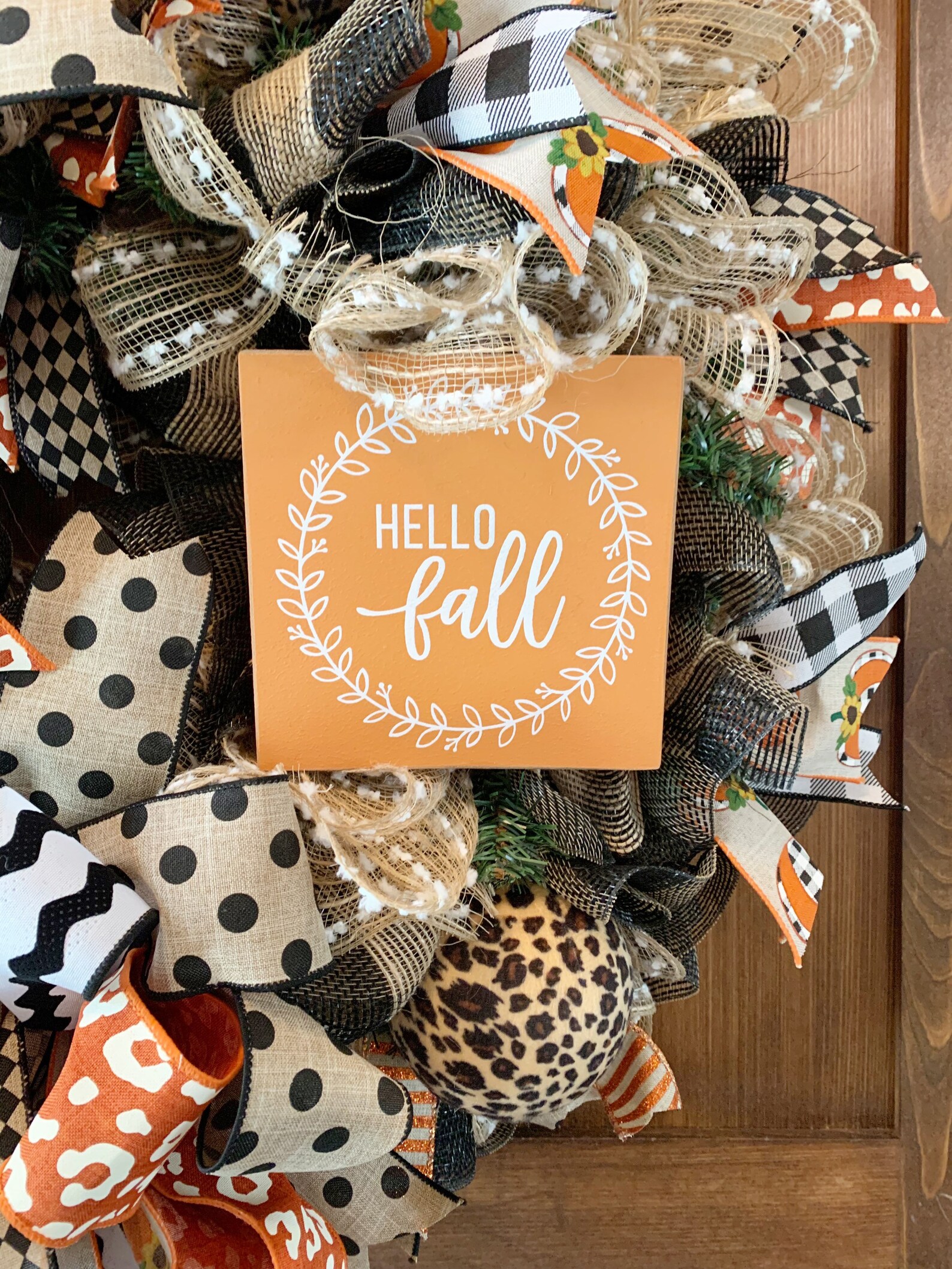 Hello Fall Wreath Leopard Deco Mesh Wreath Fall Wreath for - Etsy