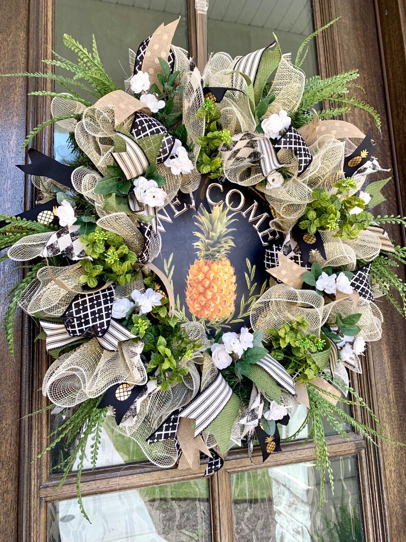 Pineapple Welcome Wreath Year Round Wreath for Front Door - Etsy