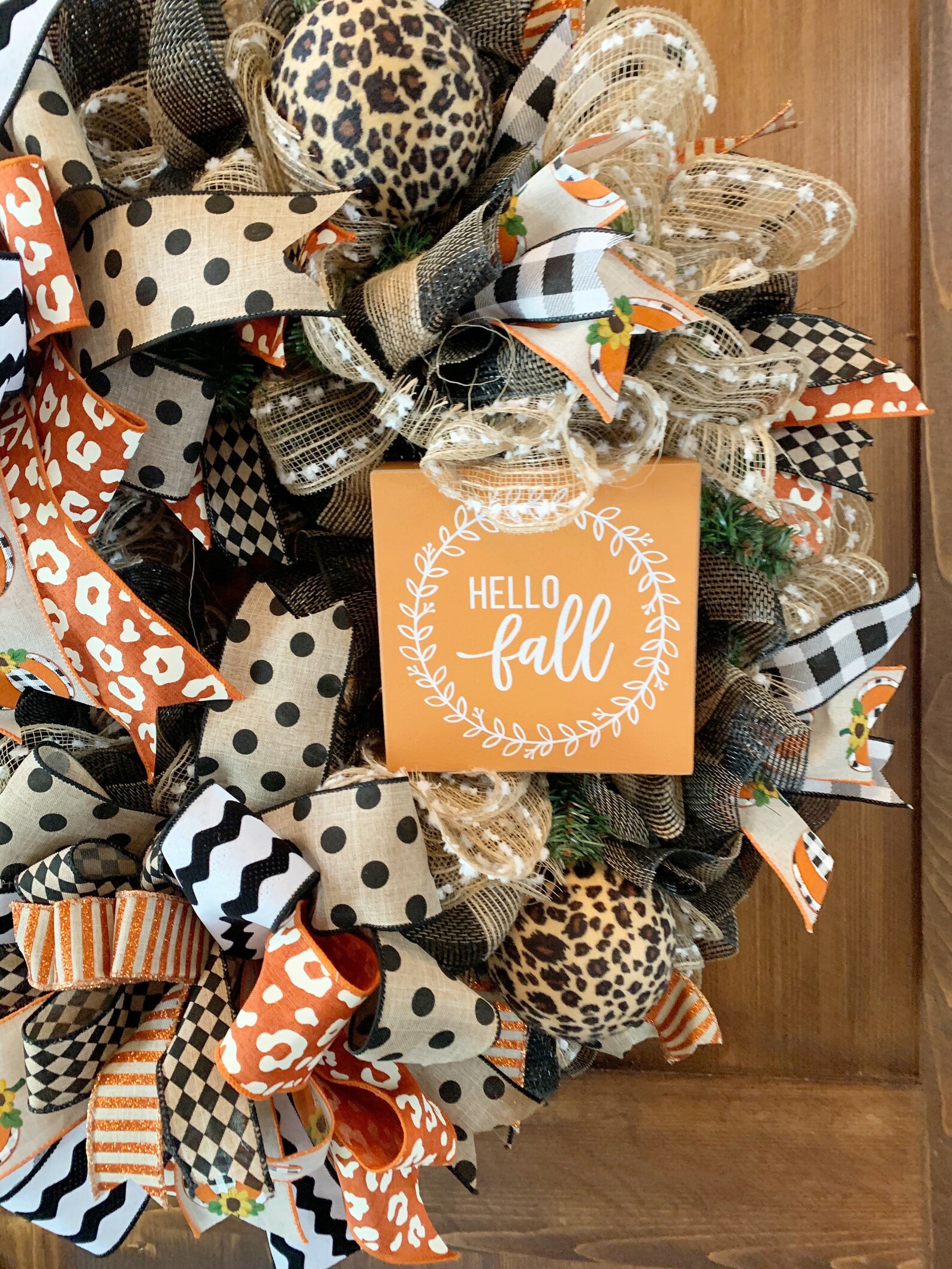 Hello Fall Wreath Leopard Deco Mesh Wreath Fall Wreath for - Etsy