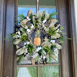 Pineapple Welcome Wreath, Year Round Wreath for Front Door, Deco Mesh ...