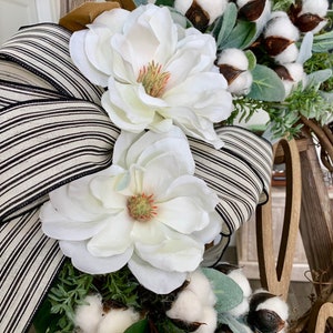 Farmhouse Magnolia Wreath, Magnolia and Cotton Wreath, Year Round ...