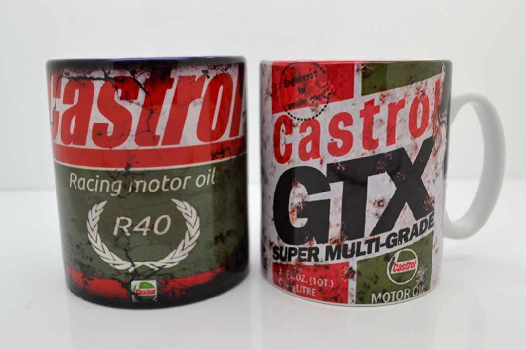 Set of Two Oil Can Mugs R40 / Castrol GTX Motorcycle Car Mechanic Tea ...