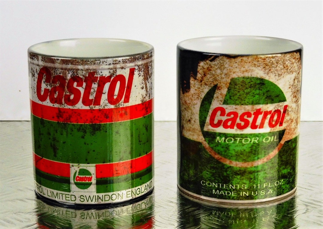 Set of Two Castrol Inspired Oil Can Gift Mugs Gift Motorcycle Car ...
