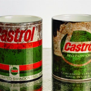 Set of Two Castrol Inspired Oil Can Gift Mugs Gift Motorcycle Car ...