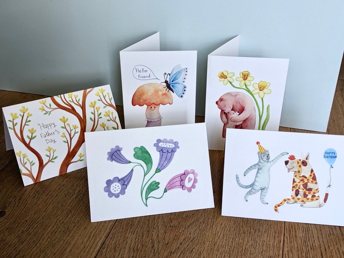 Happy Birthday Cat and Dog ~ Blank Illustrated Card - Etsy