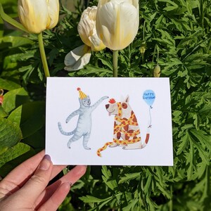 Happy Birthday Cat and Dog ~ Blank Illustrated Card - Etsy