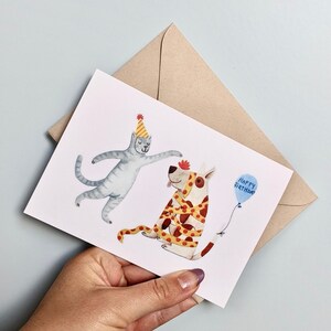 Happy Birthday Cat and Dog ~ Blank Illustrated Card - Etsy