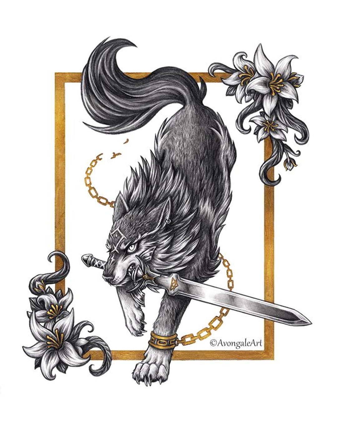 Fantasy Wolf & Sword Art - Gamer Art Print - Etsy
