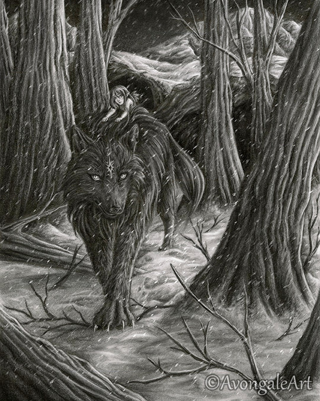 First Snow - Fantasy Winter Wolf Art Print - Etsy