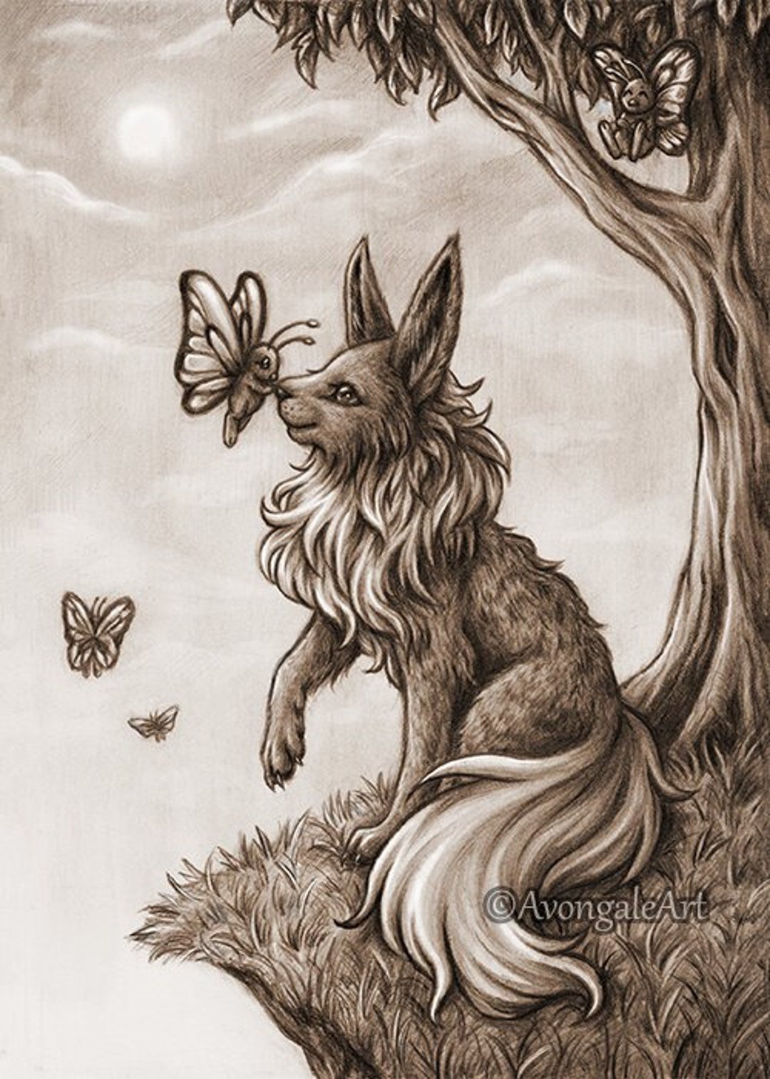 Fantasy Fox & Butterfly Animal Art Print - Etsy