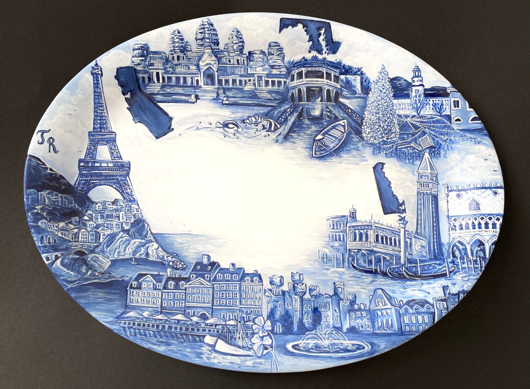 Custom Porcelain Delft Blue Plate Personalized Decor Monochrome ...