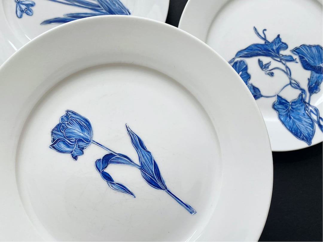 Set of 3 Decorative Hand Painted Plates, Flowers Painting, Botanical ...