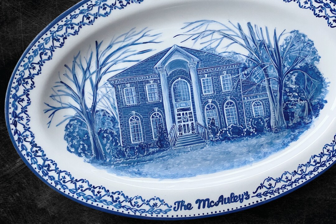 Custom House Portrait Platter, Hand Painted Porcelain Plate, House ...