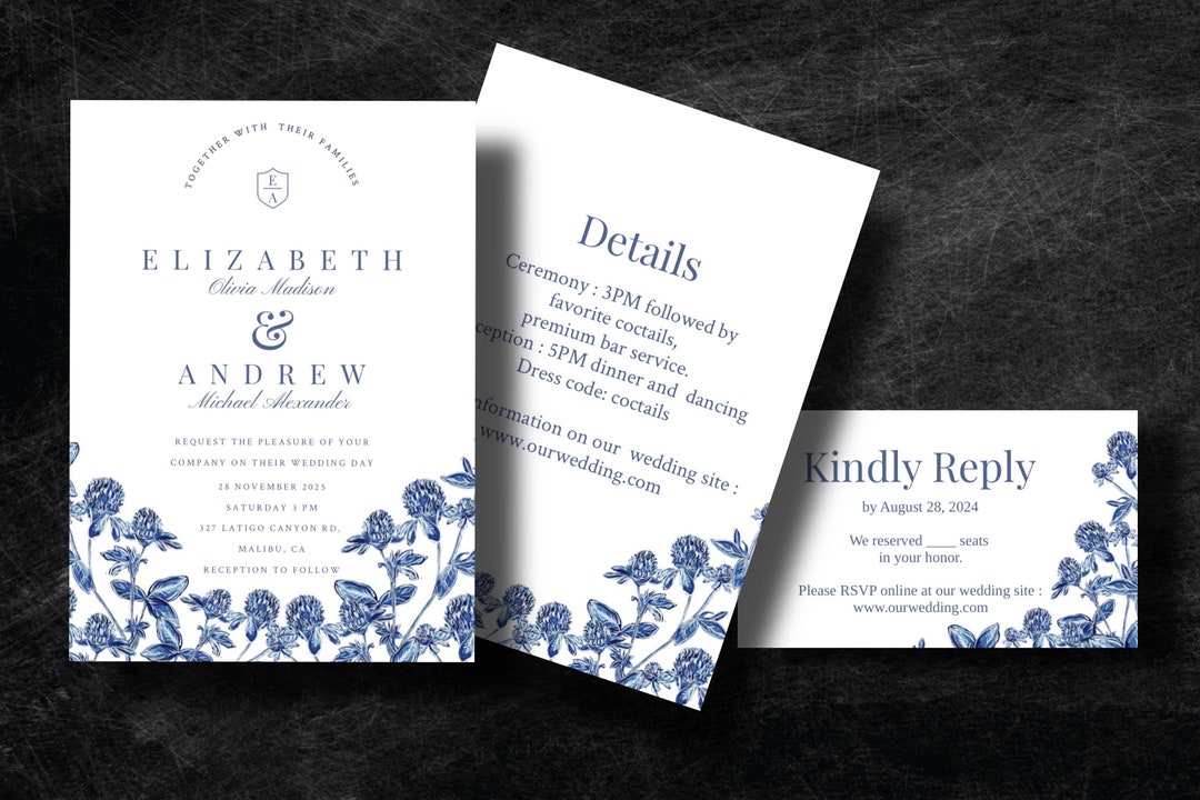 Botanical Clover Wedding Invitation Save the Date Floral - Etsy