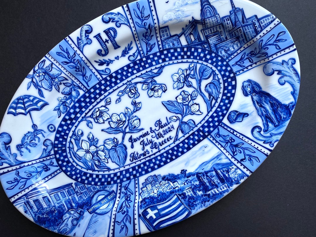 Custom Porcelain Delft Blue Plate Personalized Decor Monochrome ...