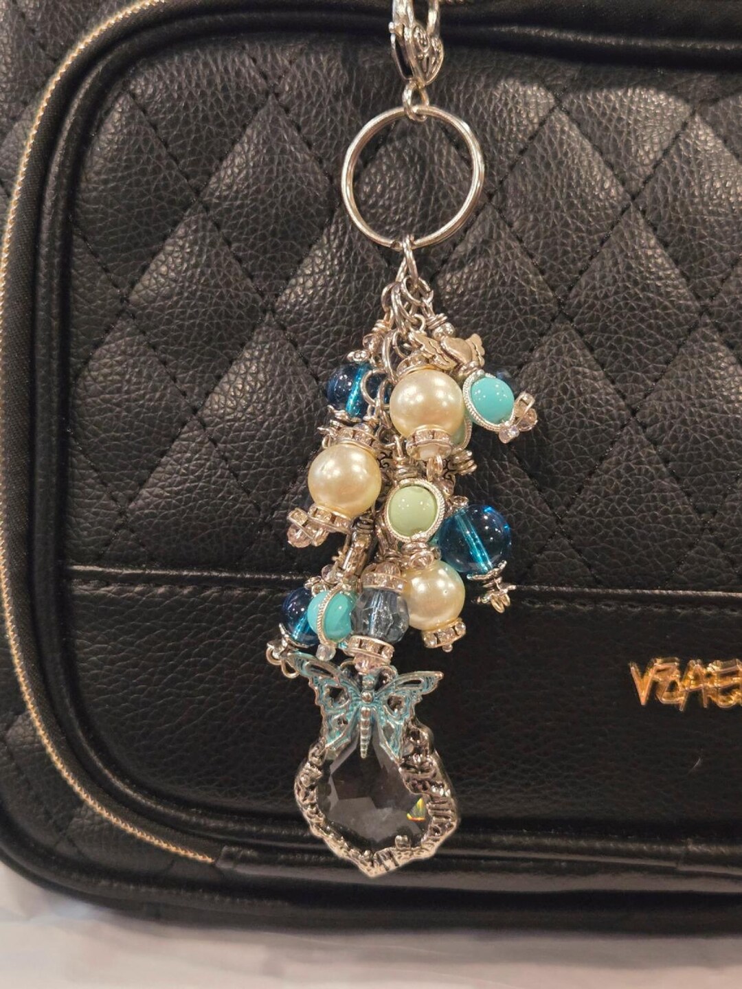 Blue Butterfly Purse Charm: Vintage Style Beaded Bag Accessory - Etsy