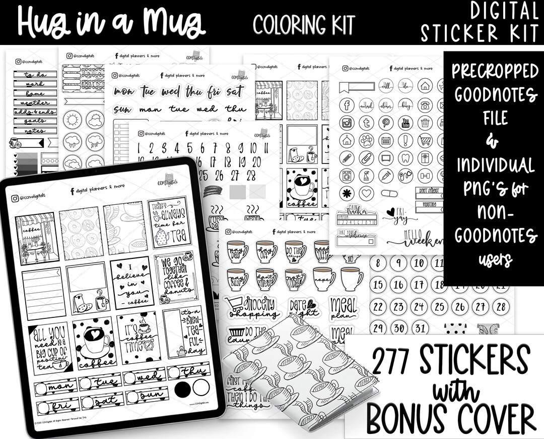 Hug in a Mug Coffee and Tea Digital Stickers for Digital Planners and ...