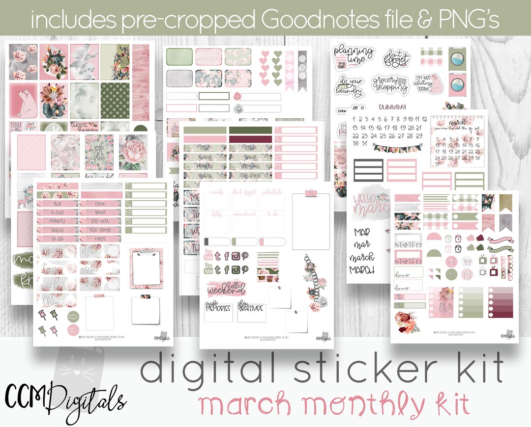 March 2019 Digital Planner Stickers | A Pink Winter Themed Digital ...