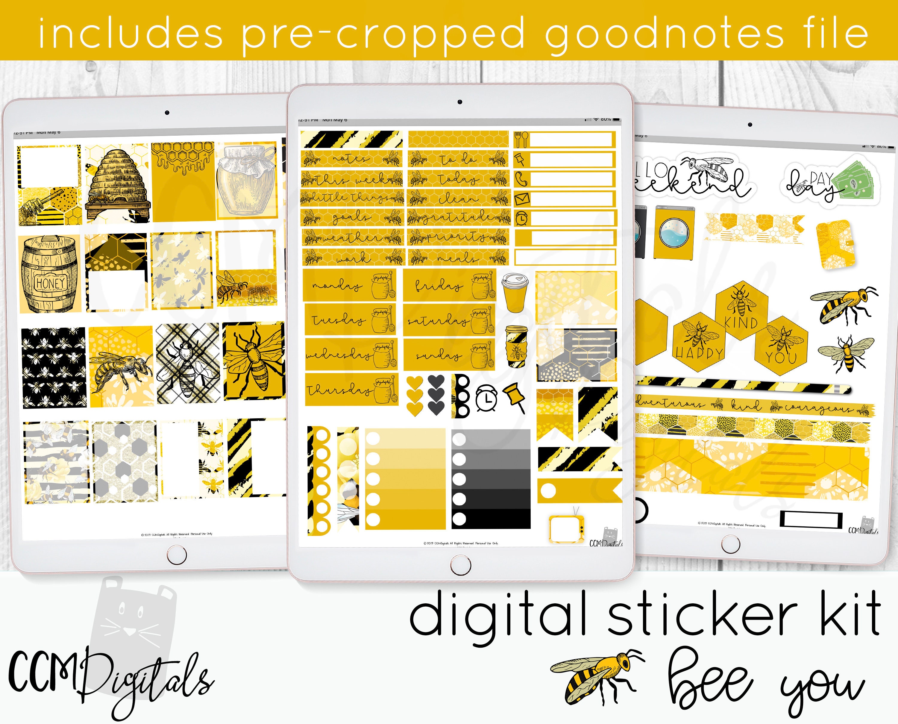 Digital Planner Bee Stickers for Digital Planners and Journals | Yellow ...