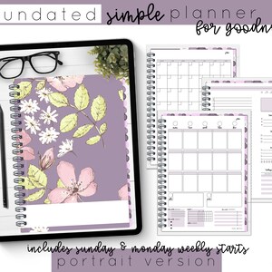 Portrait Undated Simple Planner in Purple Floral | Daily and Weekly ...