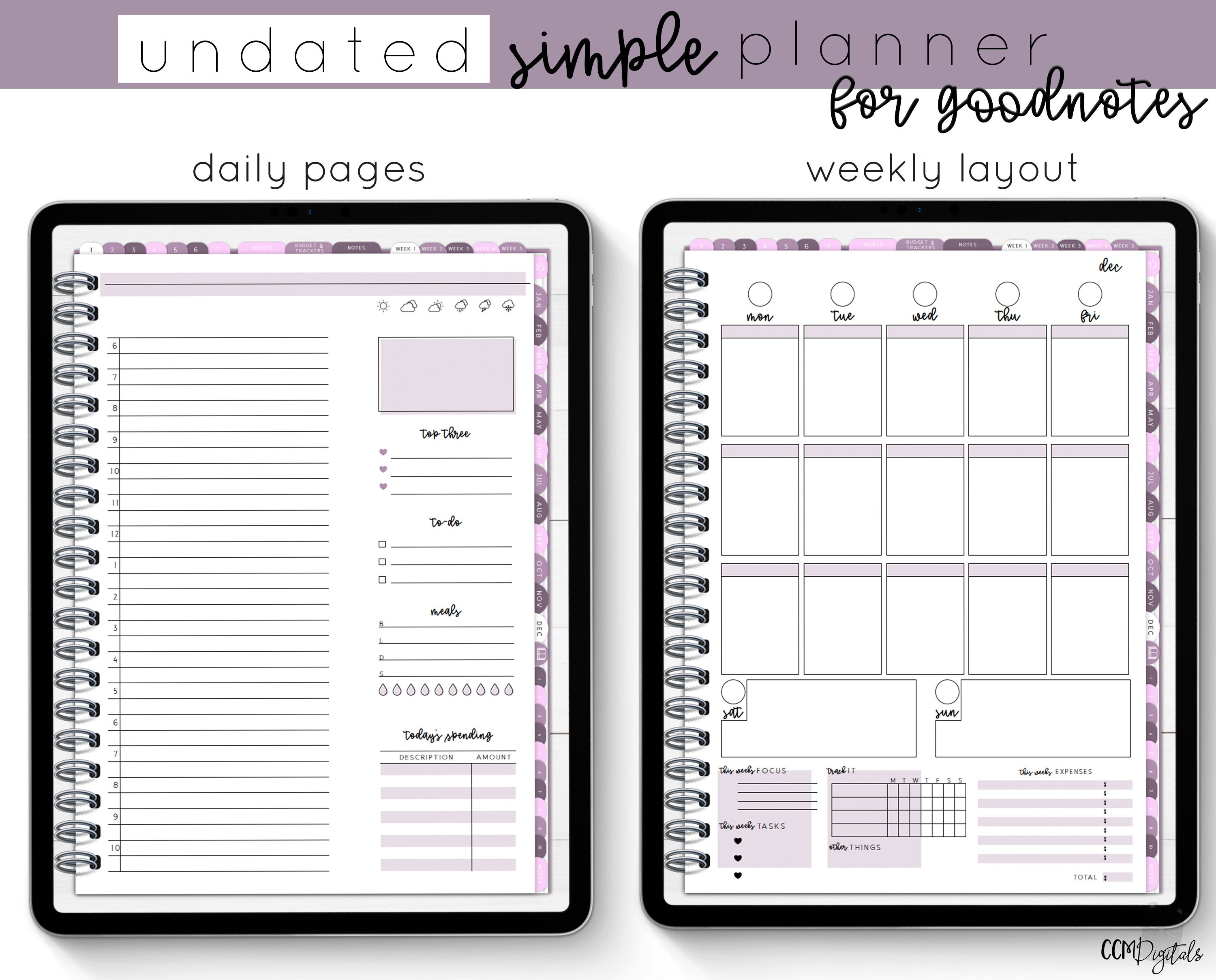 Portrait Undated Simple Planner in Purple Floral | Daily and Weekly ...