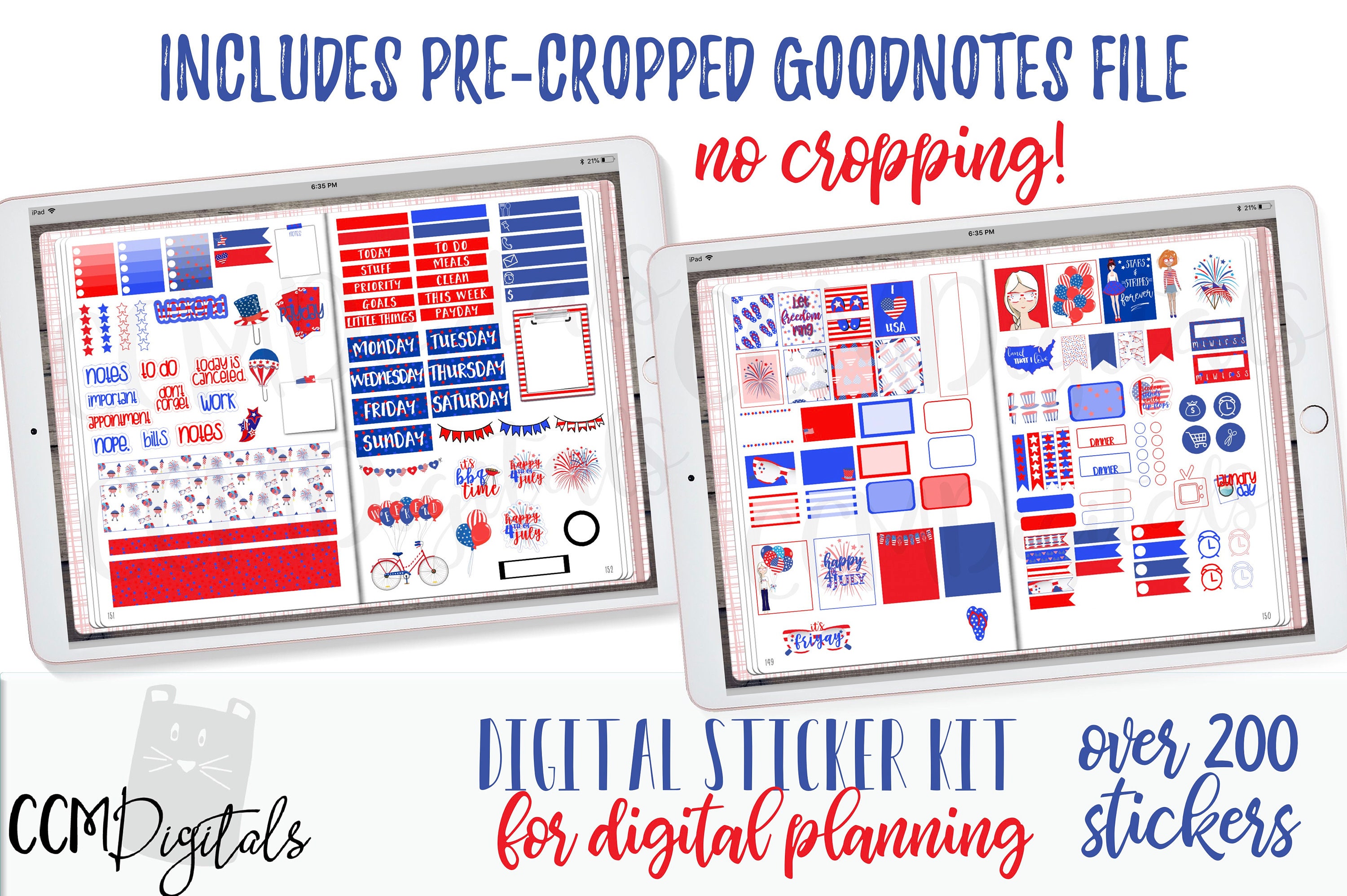 4th of July Digital Planner Stickers Goodnotes Stickers Ipad - Etsy