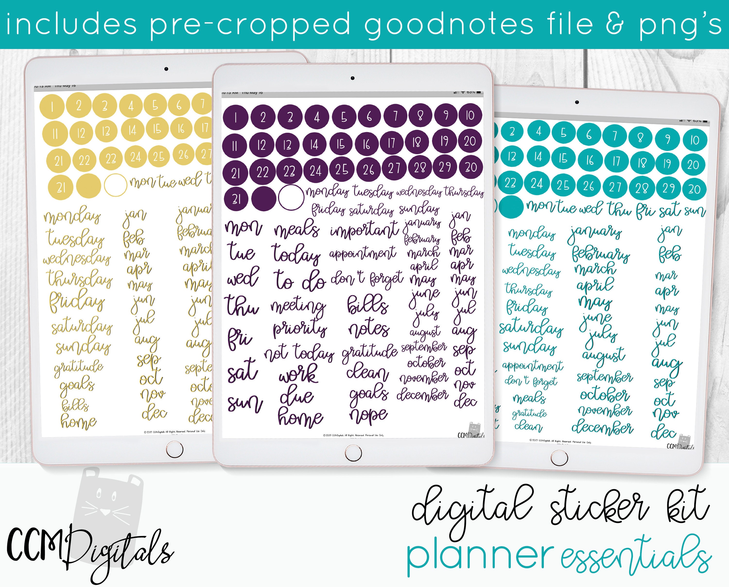 Digital Planner Essentials Dates Days Months Stickers | Etsy