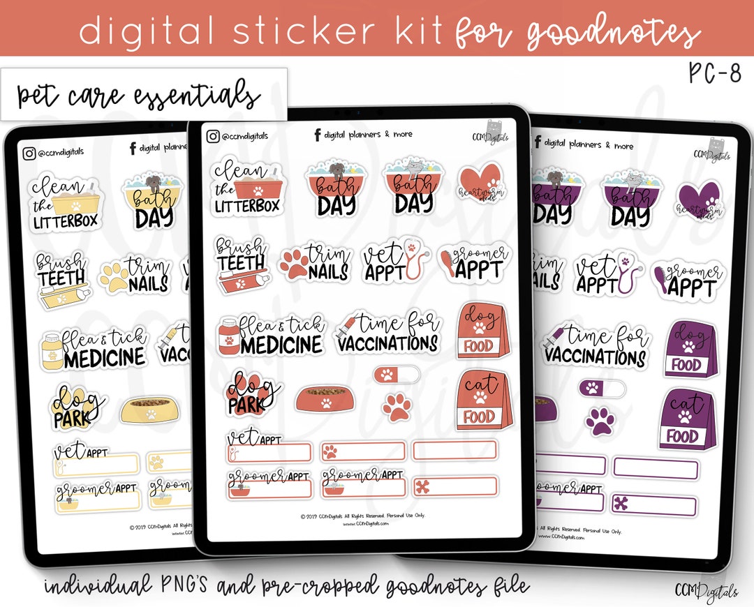 PC-8 Digital Pet Care Stickers for Goodnotes | Pet Care Stickers | PNG ...