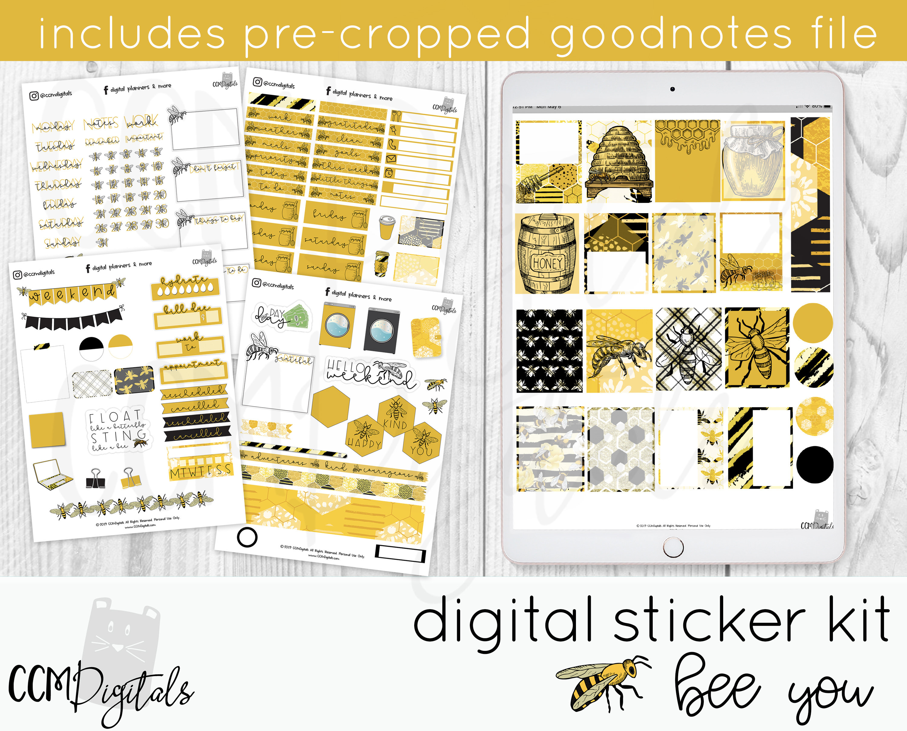 Digital Planner Bee Stickers for Digital Planners and Journals - Etsy