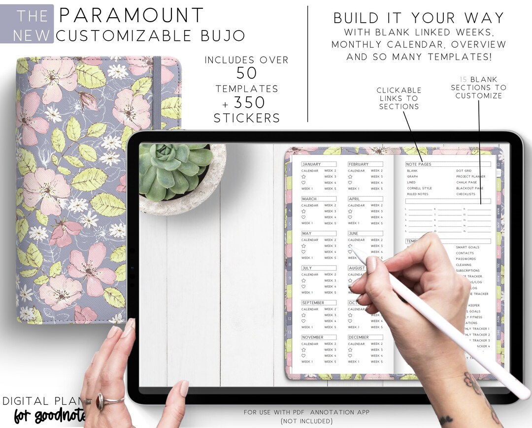 Purple Floral Customizable Digital Journal/planner | Undated Planner ...