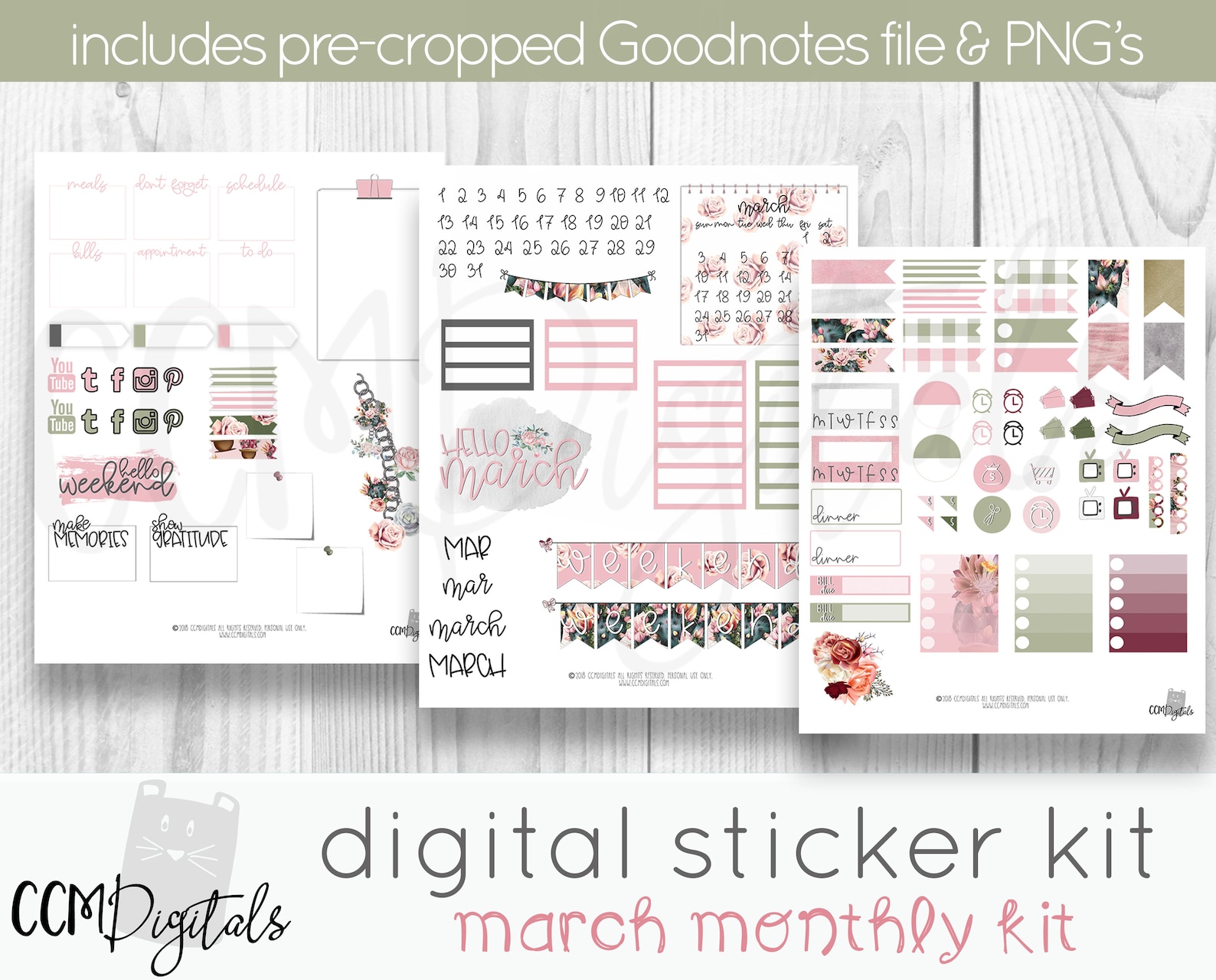 March 2019 Digital Planner Stickers A Pink Winter Themed - Etsy