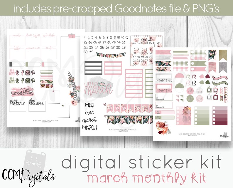 March 2019 Digital Planner Stickers A Pink Winter Themed - Etsy