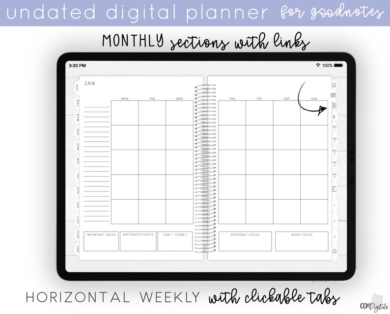 Landscape Undated Minimalist Digital Planner for Goodnotes - Etsy