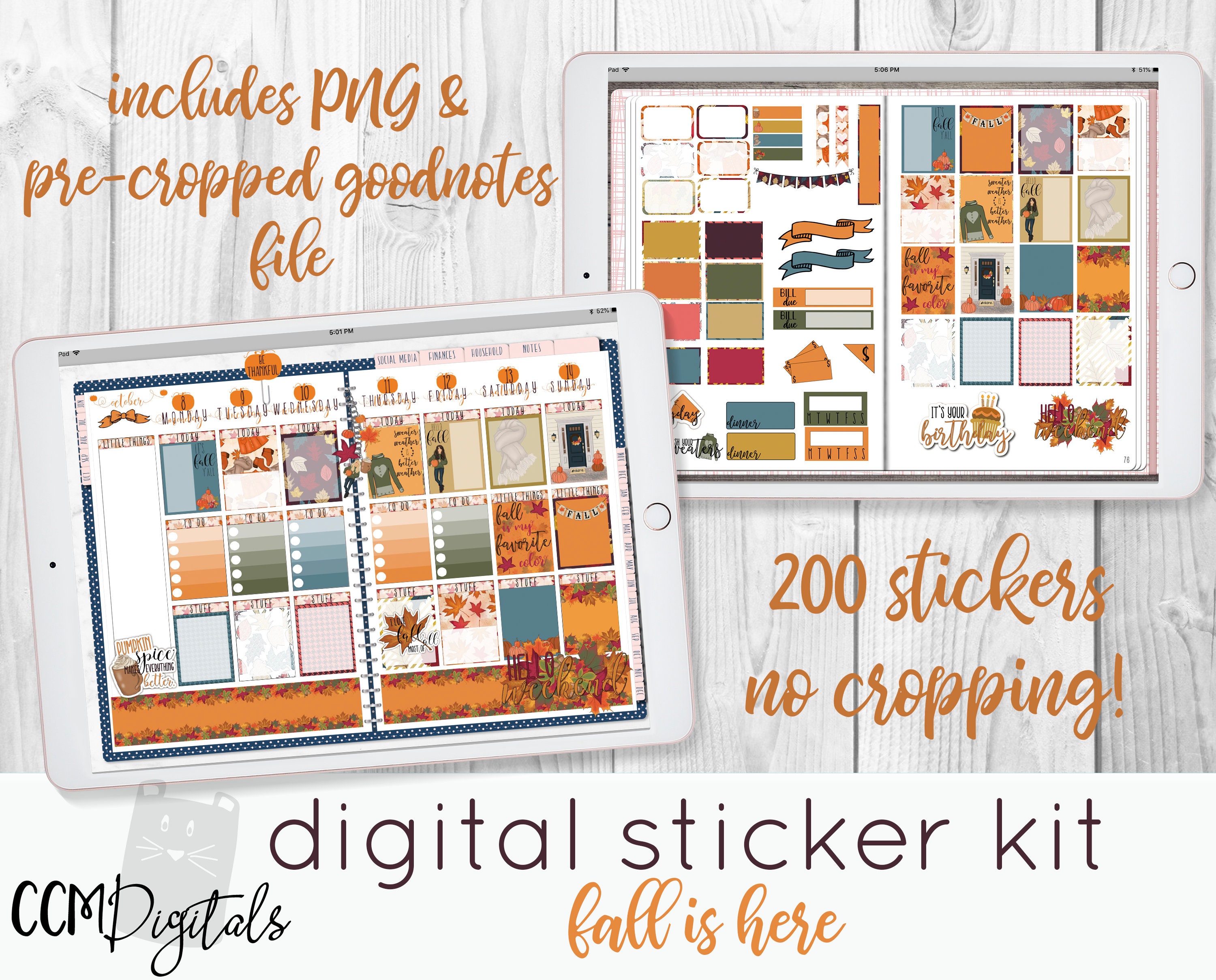 Fall Digital Planner Stickers Digital Stickers Goodnotes iPad Planner ...