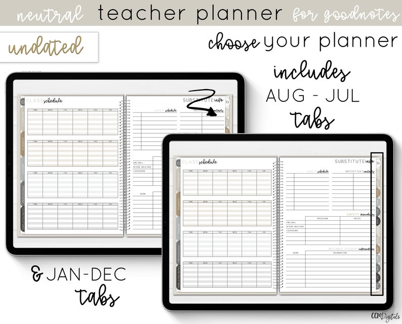 Digital Teacher Planner Undated Neutral Teacher Digital - Etsy