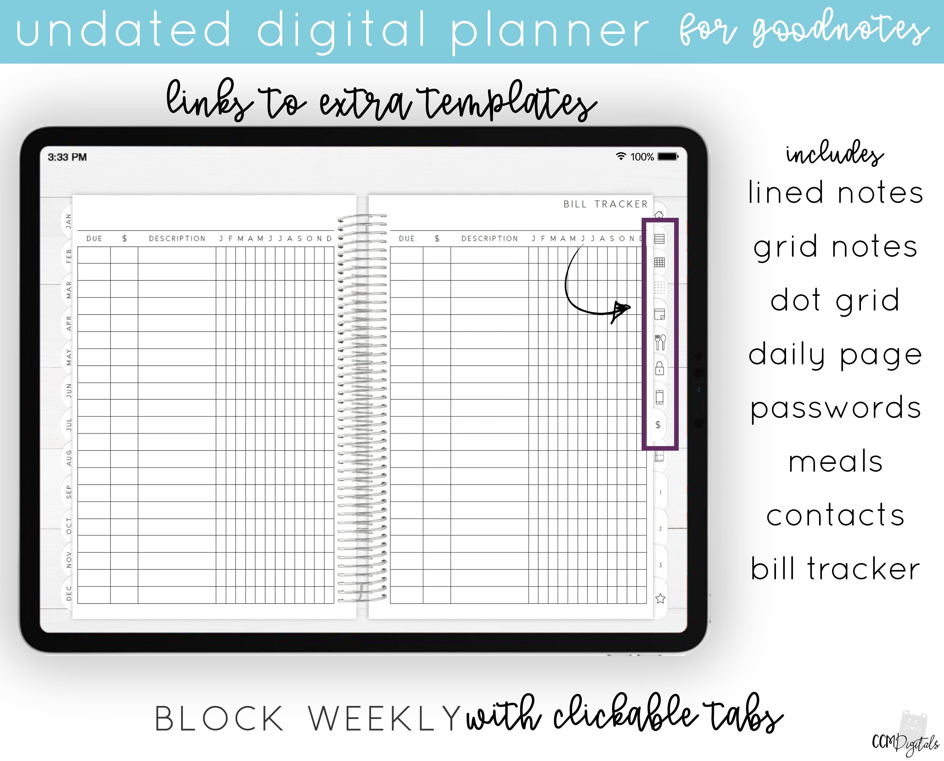 Landscape Undated Minimalist Digital Planner for Goodnotes ...