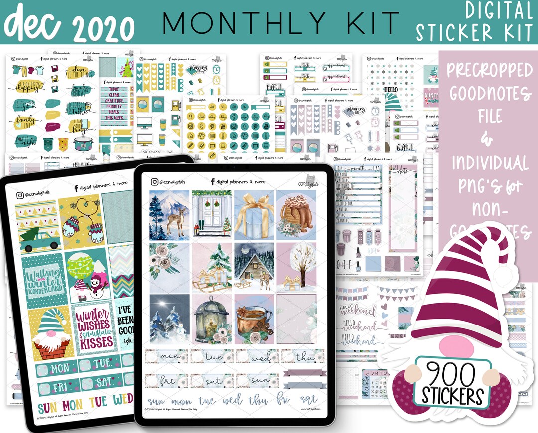 December Digital Planner Stickers | Includes Gnome Character Stickers ...