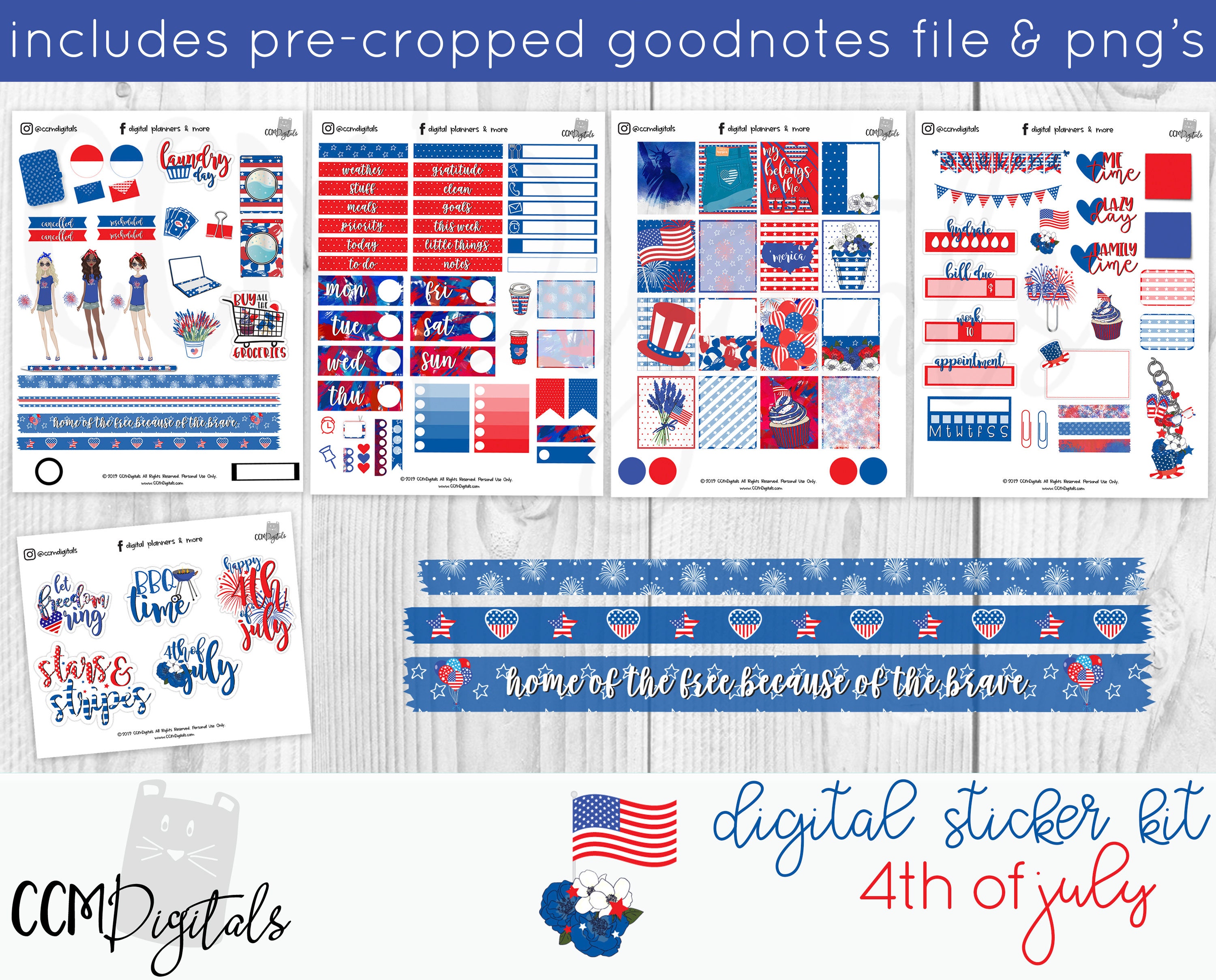 4th of July Digital Planner Stickers Digital Stickers for - Etsy