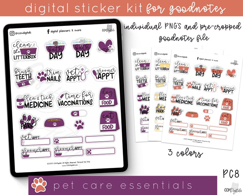 PC-8 Digital Pet Care Stickers for Goodnotes Pet Care - Etsy