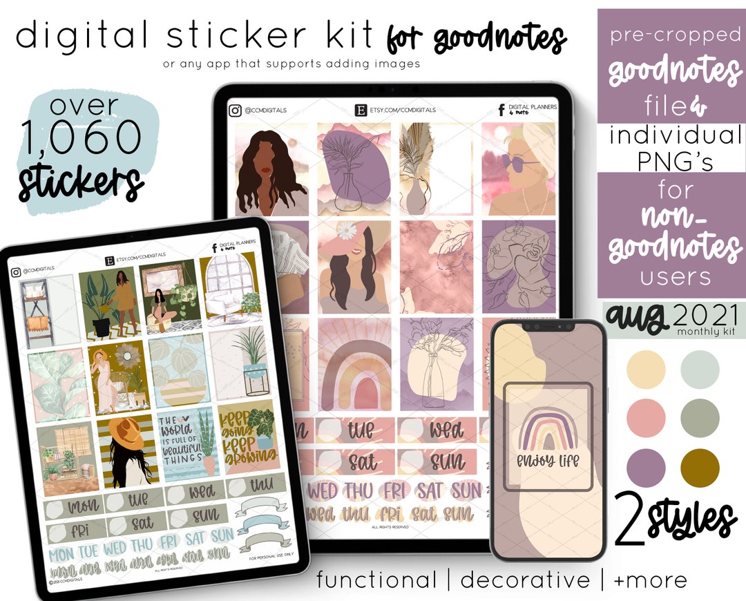 August 2021 Digital Planner Stickers | Boho Summer and Plant Themed ...