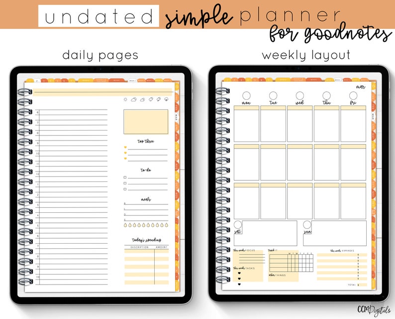 Portrait Undated Simple Planner in Orange Floral linked - Etsy