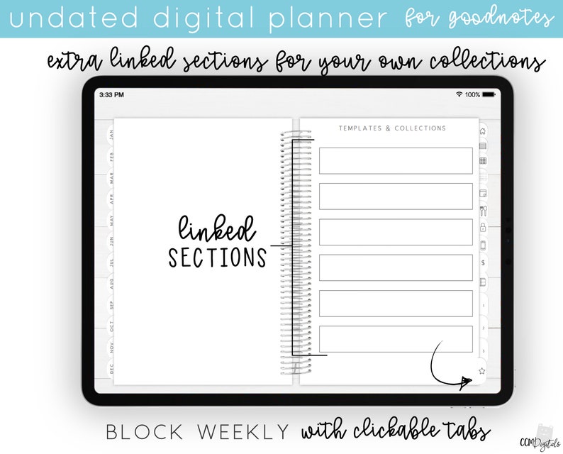 Landscape Undated Minimalist Digital Planner for Goodnotes ...