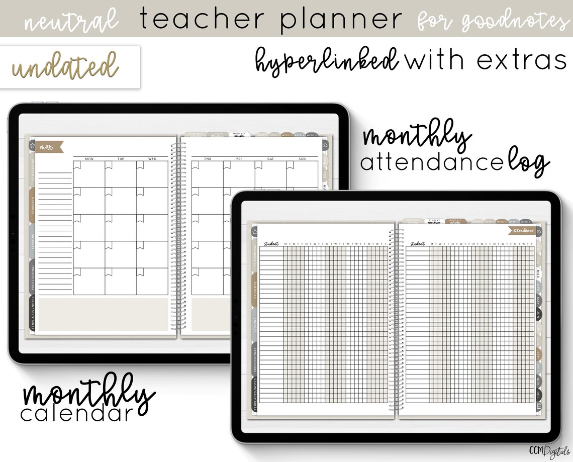 Digital Teacher Planner Undated Neutral Teacher Digital - Etsy