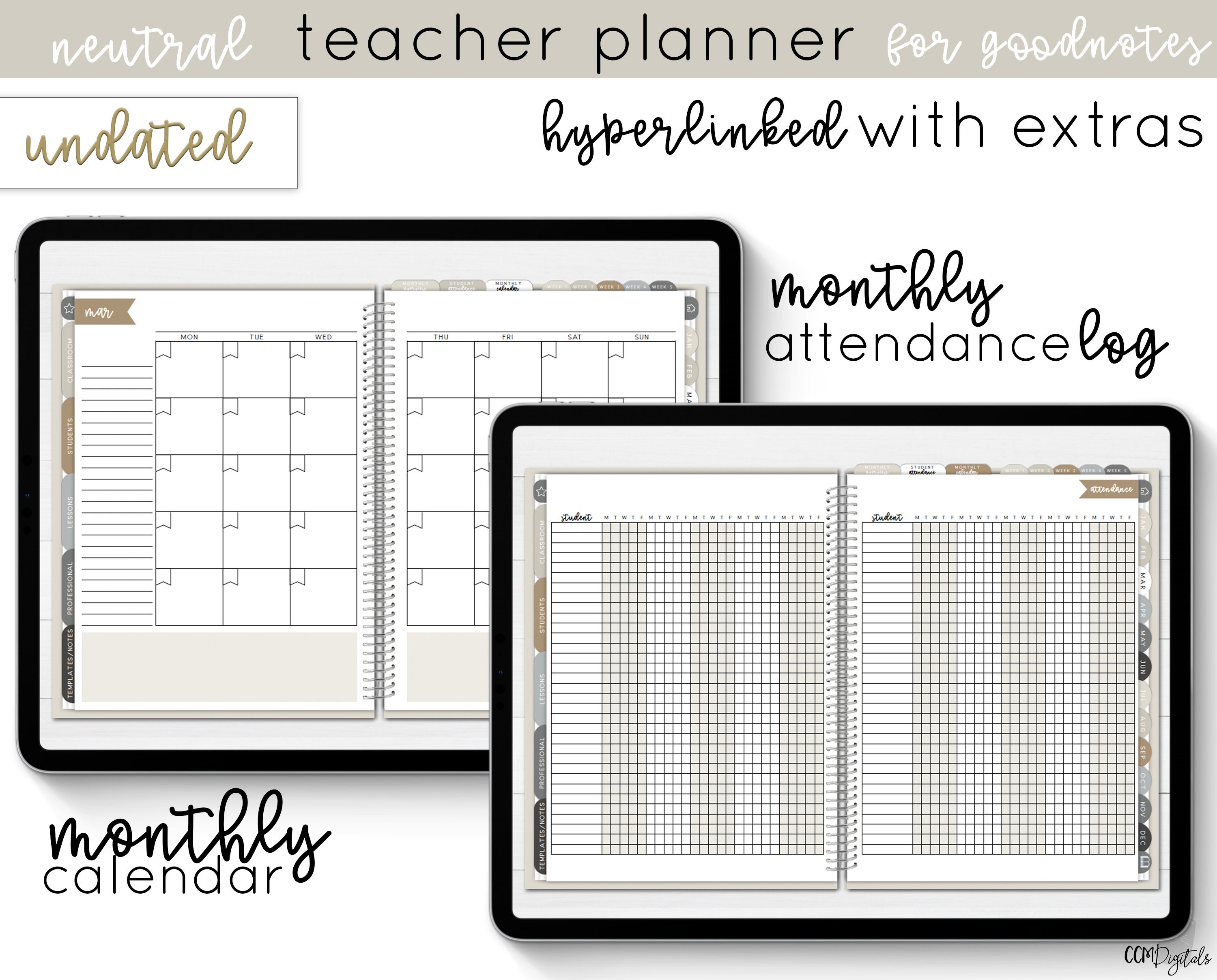 Digital Teacher Planner | Undated Neutral Teacher Digital Planner for ...